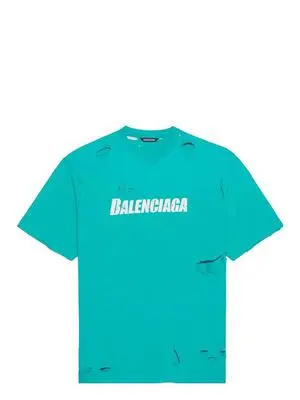 Balenciaga Caps Destroyed Flatground T-shirt - Navy Blue/white