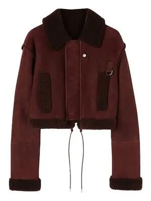 Off-White Shearling Crop Jacket - Bordeaux/brown