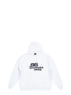 Balenciaga Hand Drawn Bb Icon Large Fit Hoodie - White/black