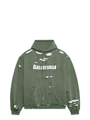 Balenciaga Caps Destroyed Oversize Fit Hoodie - Dark Green/white