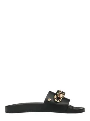 Versace Medusa Chain Leather Slides - Black