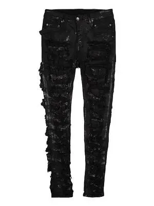 Rick Owens Slashed Tyrone Cut Foil Coated Jeans - Black