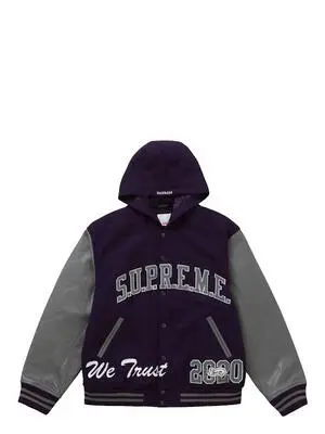 Supreme King Hooded Varsity Jacket - Purple