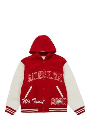 Supreme King Hooded Varsity Jacket - Red
