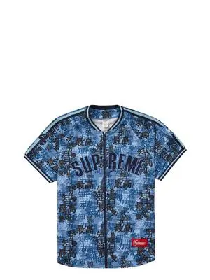 Supreme Kanji Camo Zip Up Baseball Jersey - Blue