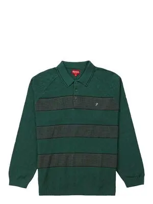 Supreme Knit Stripe Long Sleeve Polo Shirt - Green