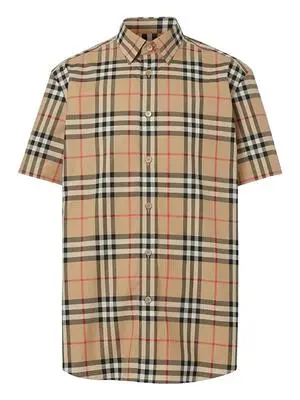Burberry Short Sleeve Check Cotton Shirt - Beige
