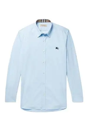 Burberry Stretch Cotton Poplin Shirt Sky Blue