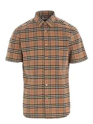 Burberry Short Sleeve Small Scale Check Stretch Cotton Shirt - Archive Beige
