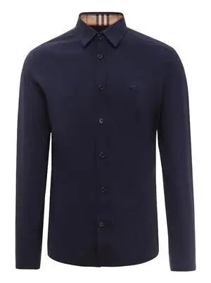 Burberry Slim Fit Monogram Motif Stretch Cotton Poplin Shirt - Navy Blue