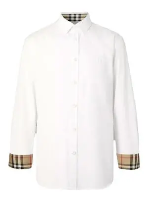 Burberry Slim Fit Monogram Motif Stretch Cotton Poplin Shirt - White