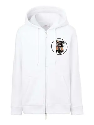 Burberry Tb Monogram Zipped Hoodie Jacket - White