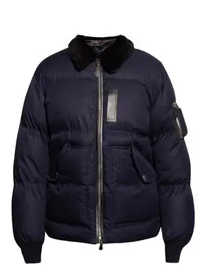 Burberry Cotton Gabardine Puffer Jacket With Shearling Collar - Navy Blue