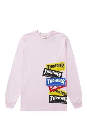 Supreme Thrasher Logo Long Sleeve Tee Shirt - Light Pink
