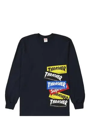 Supreme Thrasher Logo Long Sleeve Tee Shirt - Navy Blue
