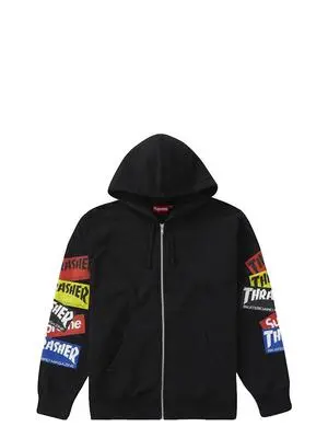 Supreme Thrasher Logo Zip Up Hooded Sweatshirt - Black