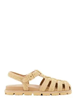 Prada Woven Raffia Fisherman Sandals - Tan