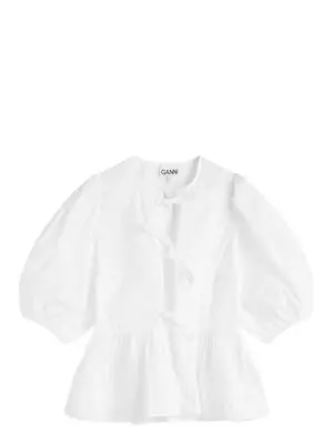 GANNI Cotton Poplin Peplum Blouse - Bright White