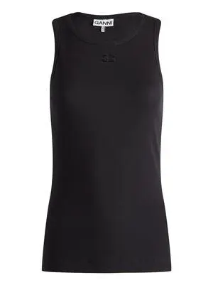 GANNI Soft Cotton Rib Tank Top - Black