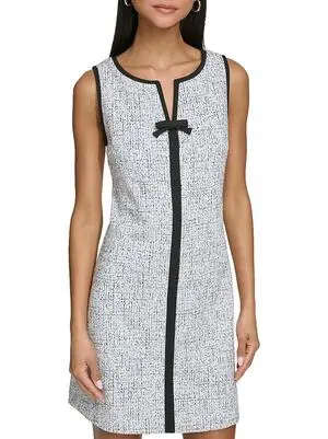 Karl Lagerfeld Paris Speckled Sheath Dress With Bow - Soft White/ Black
