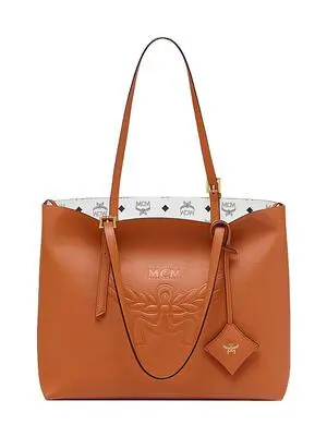 Mcm Himmel Medium Leather Shopper Bag - Cognac