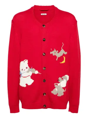 BODE Novelty Prose Wool Cardigan - Red