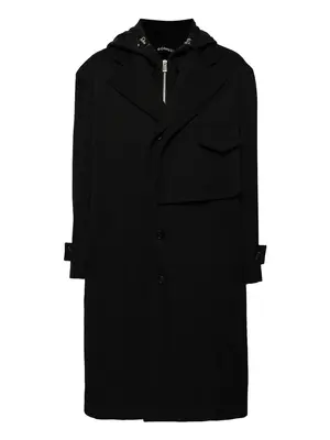 SONGZIO Detachable-hood Wool Trench Coat - Black