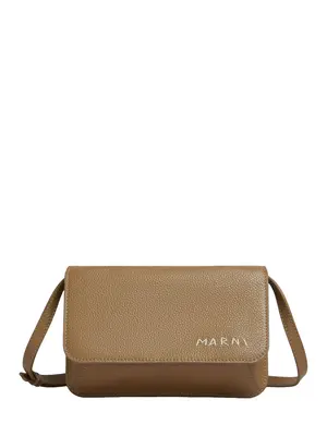 Marni Logo-embroidered Leather Shoulder Bag - Brown
