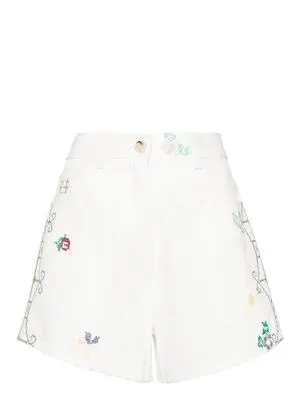 FORTE_FORTE Embroidered Denim Shorts - White