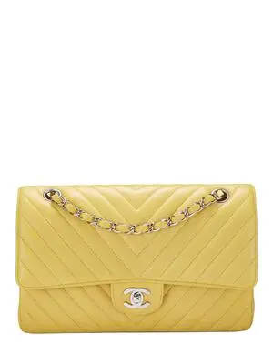 Chanel Chevron Lambskin Classic Double Flap Medium - Yellow