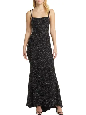 JUMP APPAREL Rhinestone Strappy Gown - Black