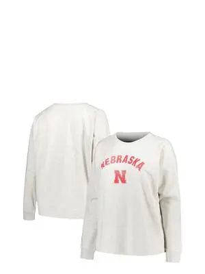 Profile Nebraska Huskers Distressed Arch Over Logo Pullover Sweatshirt - Oatmeal