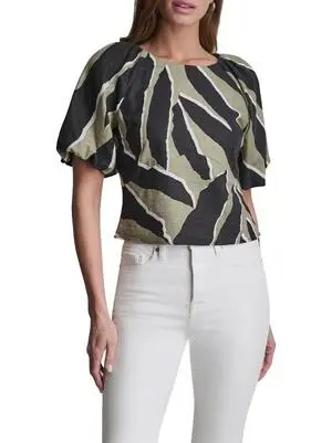 Dkny Abstract Print Puff Sleeve Top - Jungle Block
