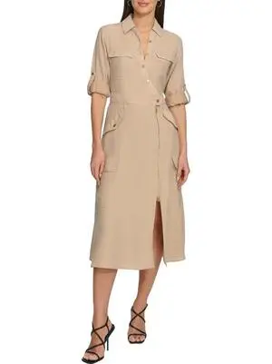 Dkny Cargo Midi Shirt Dress - Sandalwood