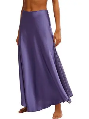 Free People Free People Lace Inset Satin Maxi Slip Skirt Heron