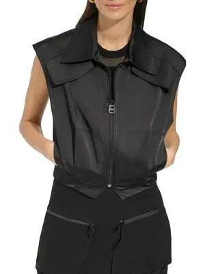 Dkny Satin Zip-up Vest - Black