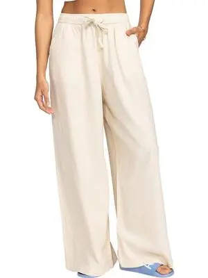 ROXY Wide Leg Linen Blend Drawstring Pants