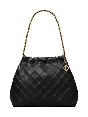 Tory Burch Fleming Soft Quilted Leather Hobo Bag - Black