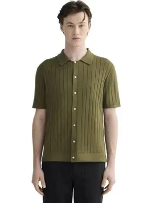 Everlane No-Sweat Button-Down Polo Sweater Olive