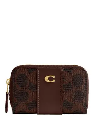 COACH Essential Small Zip Around Card Case In Signature Canvas - Brass/maple