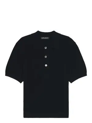 Our Legacy Traditional Polo In Black - Shadow Black Crispy Cotton