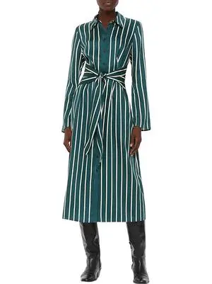 Whistles Striped Midi Shirt Dress - Green/mulit