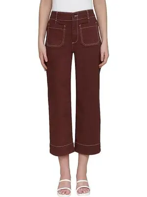 Bagatelle Contrast Stitch Cropped Wide Leg Pants - Chocolate