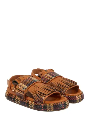 Ulla Johnson Fringed Woven Leather Sandals - Brown