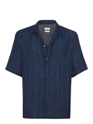 Brunello Cucinelli Short-sleeve Linen Shirt - Blue