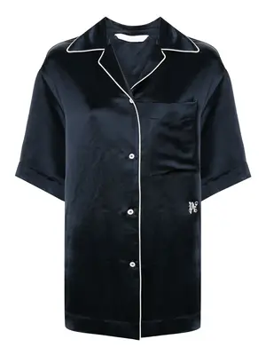 Palm Angels Piped-trim Satin Shirt - Blue