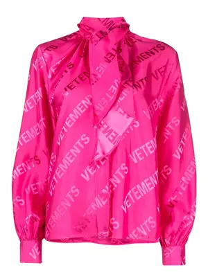 Vetements Logo-jacquard Tie-neck Shirt - Pink