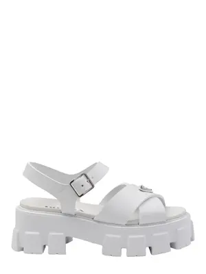 Prada Triangle-logo Platform Sandals - White