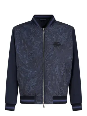 Etro Logo-embroidered Paisley-print Bomber Jacket - Blue