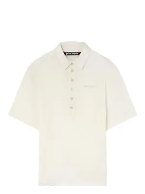 Palm Angels Logo-embroidered Linen Polo Shirt - White